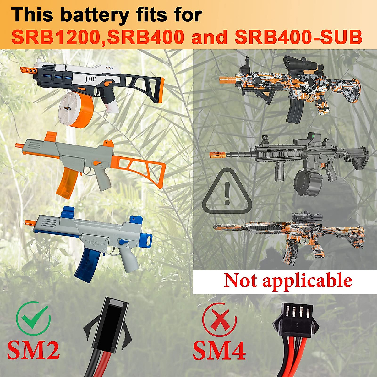 Crazepony Splatter Ball Battery 7.4V 2000mAh Airsoft Battery Pack 2Pcs 25C Lithium-ion Water Bead Rechargeable Batteries with SM2P Plug to Mini Tamiya Cable for SRB400 SRB400-SUB and SRB1200