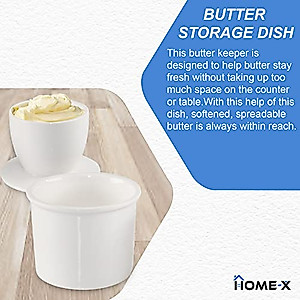 HOME-X Butter Crock, Stoneware Butter Container, Bell-Shaped Butter Keeper for Easily Spreadable Butter, 3 ¾" D x 3 ¾" H, White