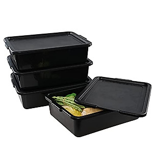 Yuright 4 Pack Black Bus Tub with Lids, 13 L Food Grade Commercial Bus Tubs