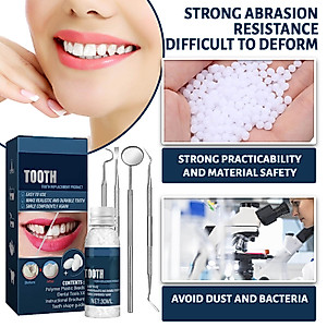 Tooth Repair Kit,4Pcs Dental Tools,1Pcs 30ml Dental Repair Denture Repair Beads,Tooth Repair Granules Tools Set for Temporary Fixing Filling Missing Broken Tooth Moldable Fake Teeth(5Pack)