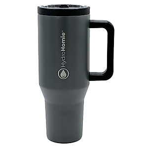 HYDRO HOMIE The Nomad 40oz Tumbler – Flip Straw Lid with Handle and Rubber Base, Travel Car Cup Holder Friendly and 100% Leak Resistant - Charcoal + Black