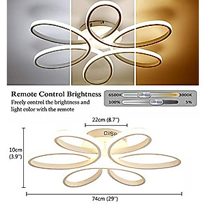 ZipLighting Modern LED Ceiling Light Dimmable Ceiling Lighting with Remote Round Ceiling Light Fixture Ceiling Lamp Flower Shape for Dinning Room Bedroom Kitchen Hallway 80W Decorative Lamp (74CM)