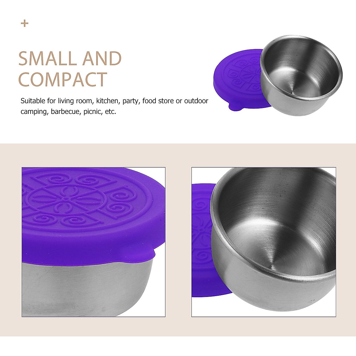 LIFKOME 3pcs Stainless Steel Sauce Cups with Silicone Lids Condiment and Dipping Sauce Cups Salad Dressing Container To Go For Lunch Boxes Picnics