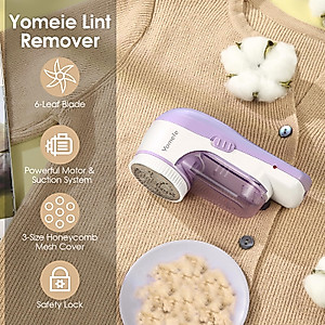 Yomeie Fabric Shaver, Rechargeable Sweater Shaver, Lint Shaver with 6-Leaf Blades, Electric Lint Remover for Clothes & Furniture, Couch Pilling Remover Depiller for Removing Fuzz, Lint, Pills, Bobbles