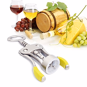 Stainless Steel Wing Corkscrew Wine Opener, Waiters Corkscrew Cork and Beer Cap Bottles Opener Remover, Used in Kitchen Restaurant Chateau and Bars