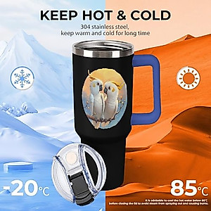 Cute Cartoon Cockatiel (8) 40 Oz Car Cup Stainless Steel Travel Mug Leak-Proof Insulated Tumbler with Handle Deep Blue-style