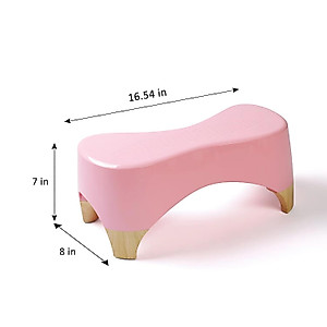Toilet Stool,7" Poop Stool- 550 lbs Weight Capacity, Toilet Potty Stool for Adults,Bathroom Stool with Non-Slip mat (Pink/Bamboo Color)