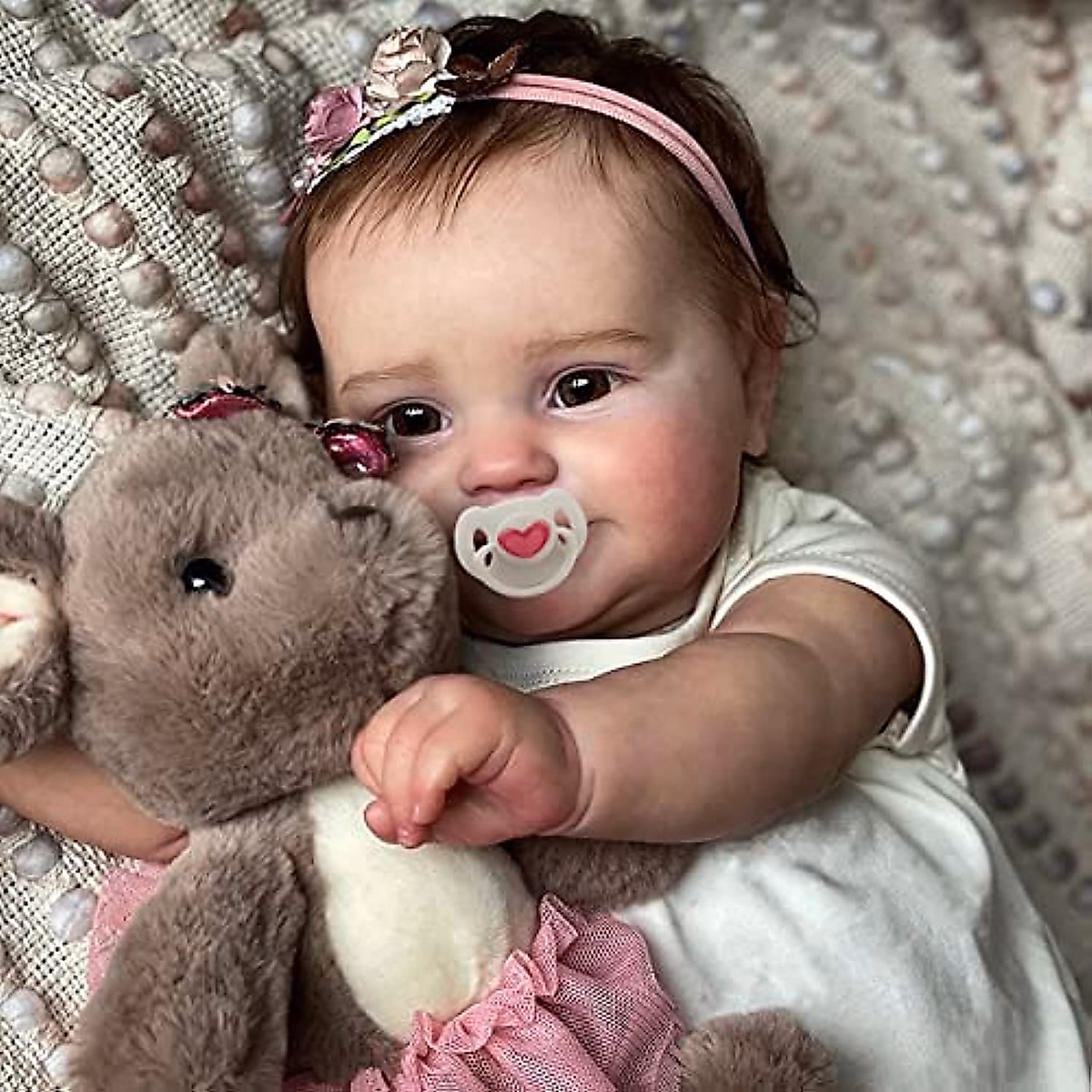 iCradle 20inch50CM Reborn Baby Dolls Silicone Vinyl Full Body Realistic Newborn Toddler Doll with Brown Hair Anatomically Correct Washable Toy Gifts for Age3+