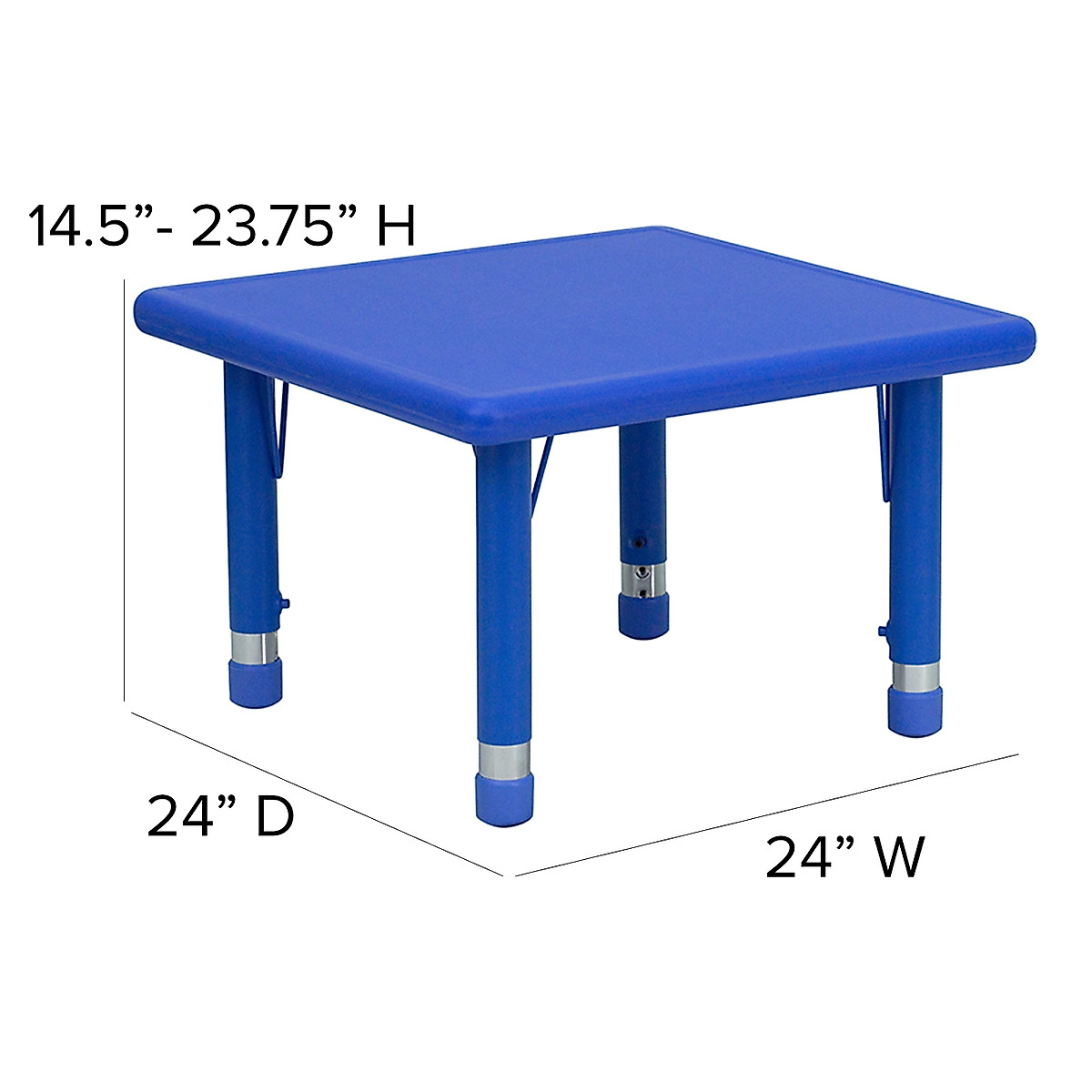 Flash Furniture Emmy 24'' Square Blue Plastic Height Adjustable Activity Table Set with 2 Chairs