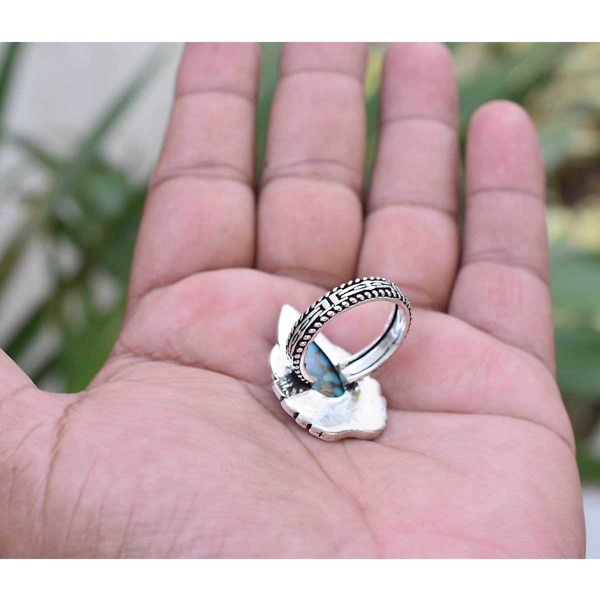 Rekha Gems Blue Copper Turquoise Ring, 925 Sterling Silver Ring, Vintage Ring , Handmade Ring, Birthday Gift, Blue Stone Ring, Boho and Hippie, Ring, Turquoise Ring, Turquoise Jewelry- BTQ-29 (8.50 US)