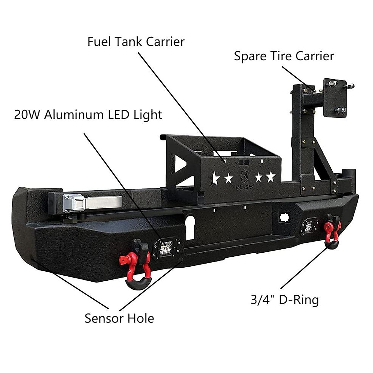 Ronghui Compatible with 2016-2023 3rd Gen Tacoma Rear Bumper with LED Lights and D-Rings and Tire Carrier