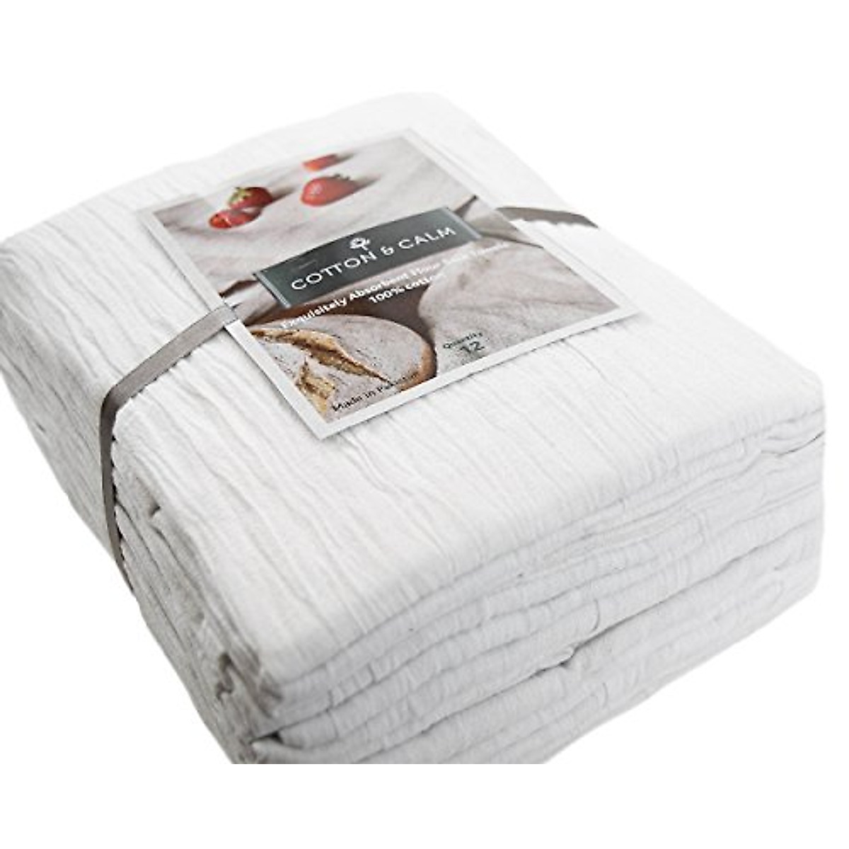 Cotton & Calm Exquisitely Absorbent Flour Sack Dish Towels (12 Pack, 28" x 28"), 100% Cotton White Dish Cloths Kitchen Towels - Crafted for Home, Restaurant, Bar, Hotel Use
