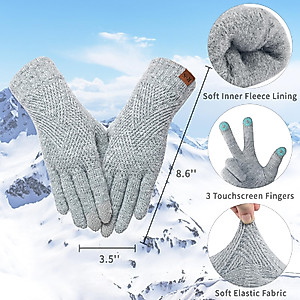 REACH STAR Womens Winter Warm Knit Beanie Hat Touchscreen Gloves Long Scarf Set with Soft Fleece Lined Skull Caps Neck Scarves Mitten 3 in 1 Set Gift for Women