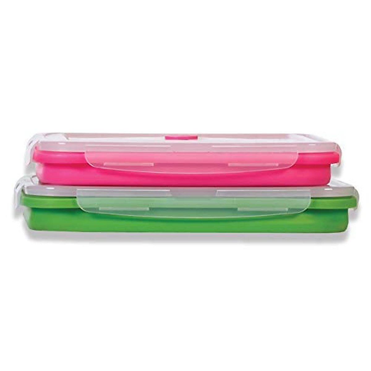 Flat Stacks Collapsible Storage Containers | Set of 2 Rectangle Silicone Food Storage Containers | BPA Free | BPS Free | Dishwasher, Freezer, and Microwave Safe | Save Space in your Container Drawer!