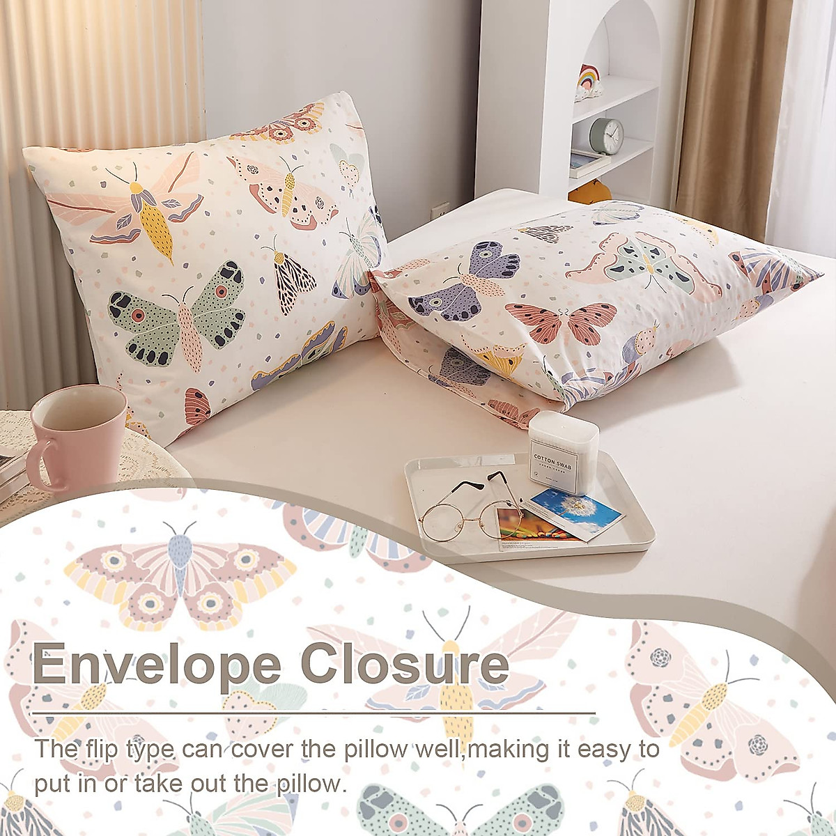 Ivellow Twin Duvet Cover Kids 100% Cotton Butterfly White for Cute Bedding Set 3Pcs Ultra Soft Breathable Patterned Cartoon Comforter Boys Girls Toddler Teen