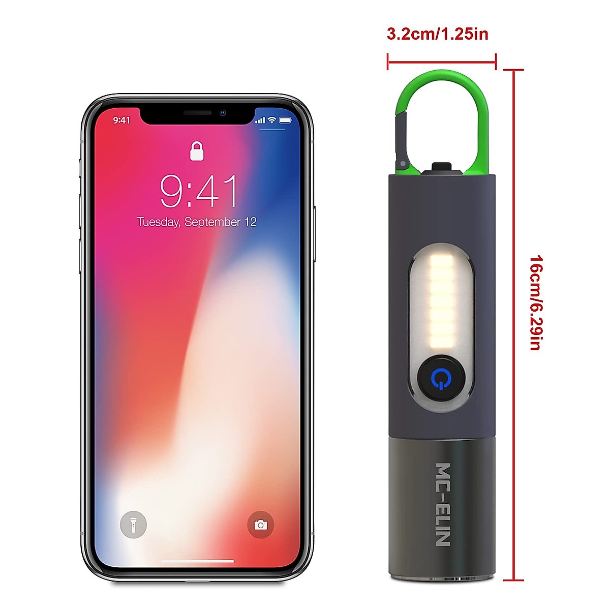MC-ELIN Rechargeable Flashlight,USB C High Lumens Zoomable Small LED Flashlight 4 Modes Plastic Lantern Torch with Side Light Carabineer Clip Portable Flash Lights for Camping Emergency Cycling