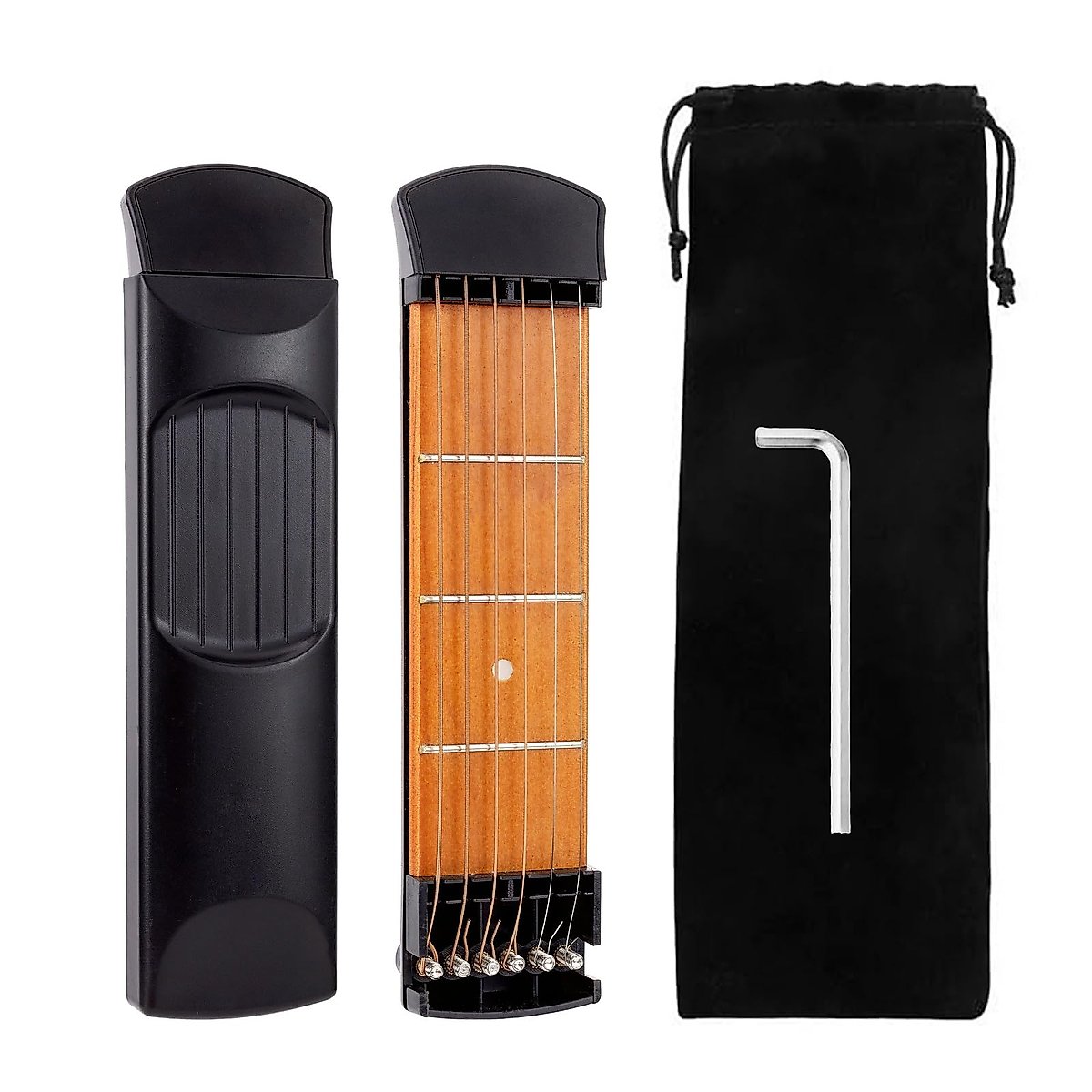 Swhmc Portable Mini 6 String Guitar Practise Tool Wooden Pocket Chord Trainer for Beginner Finger 4 Fret Exercise Fingerboard with Wrench