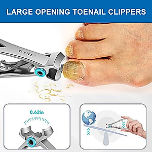 Toenail Clippers for Seniors Thick Nails - Wide Jaw Opening Extra Large Toe Nail Clippers with Catcher, Professional Sharp Curved Blade Heavy Duty Clipper Pro Nail Cutter for Seniors Long Handle