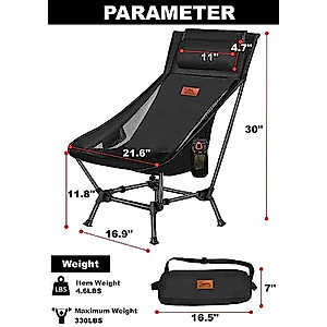 AnYoker Camping Chair, 2 Way Compact Backpacking Chair, Portable Folding Chair, Beach Chair with Side Pocket, Lightweight Hiking Chair 016 (Ink 2 Pack)
