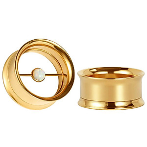 KUBOOZ Ear Plug Tunnel Gauge Stretcher Piercing Golden Opal Center Stainless Steel Screw 0G