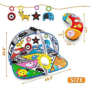 beetoy Baby Play Mat Activity Gym for Floor, Thick Baby Play Gym Activity Center with Baby Mirror, Stuffed Plush Toys, Soft Tummy Time Pillow for Babies Toddlers Infant Sensory Fine Motor Development