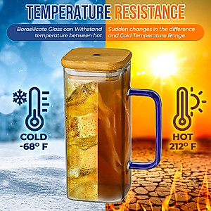 3pcs Glass Cup with Bamboo Lid and Straw Clear Tall Coffee Mugs with Handle for Iced Coffee, Tea, Beverages Aesthetic Cups in Blue/Green/Pink –13.5fl oz