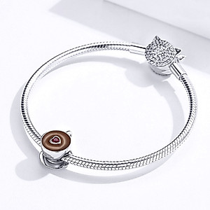 WOSTU Coffee Charms 925 Sterling Silver Hot Coffee Cups Bead Charms for Charms Bracelets for Gifts For Thanksgiving Christmas for Women