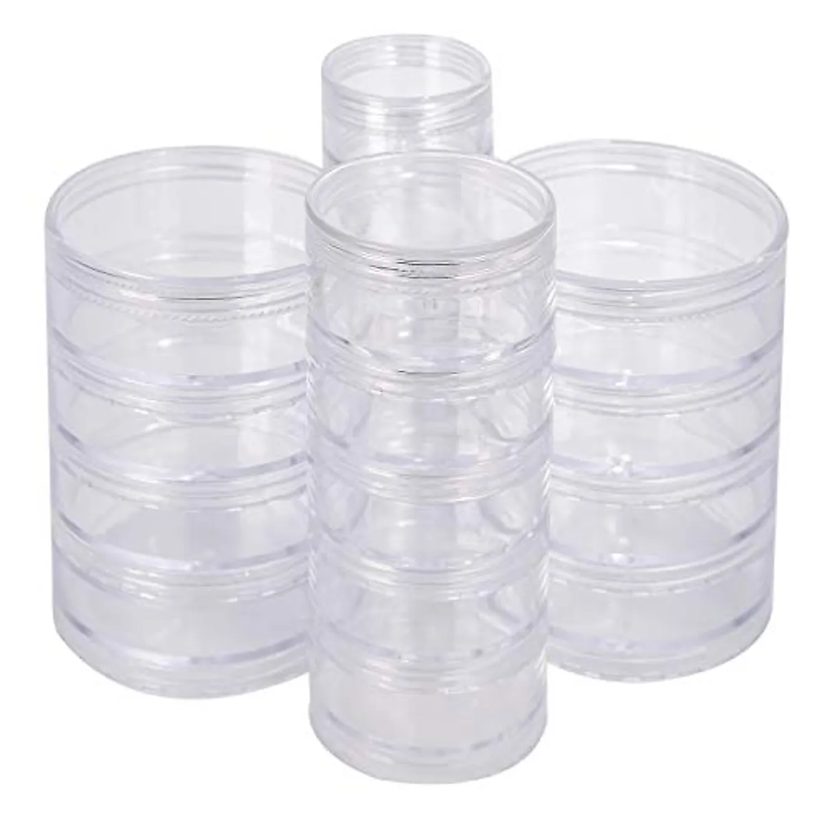 The Beadsmith – Stack Jar 4-Piece Assortment – 2 x 4 Stack, 1 x 5 Stack, 1 x 6 Stack, Pill containers, Empty Pot Jars, refillable Cosmetic containers, Small Plastic Organizers
