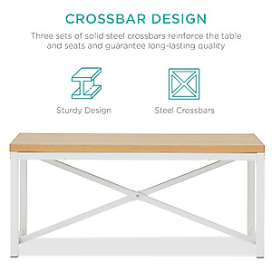 Best Choice Products 45.5in 3-Piece Bench Style Dining Furniture Set, 4-Person Space-Saving Dinette for Kitchen, Dining Room w/ 2 Benches, Table - Oak/White