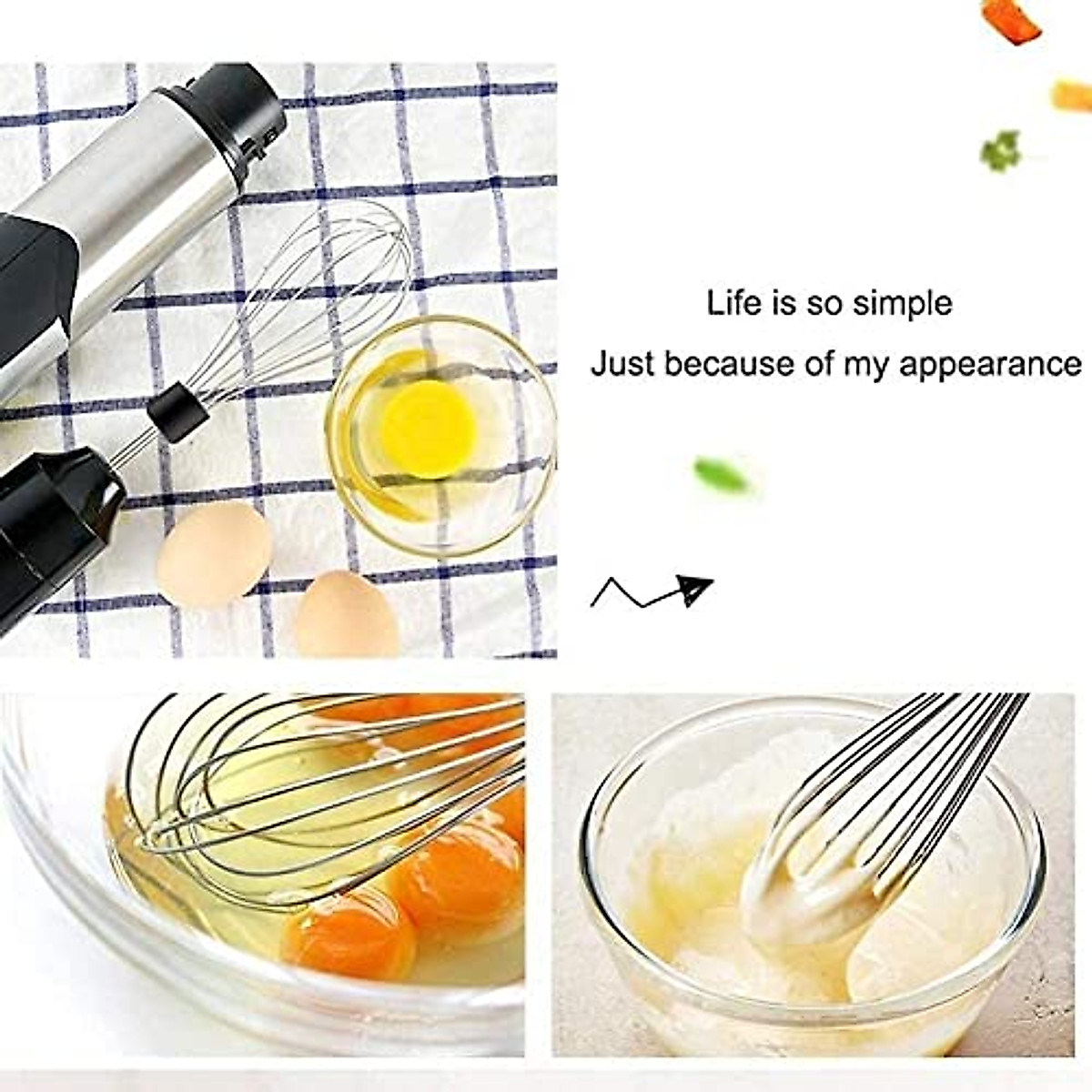 MXJCC 5-In-1 Immersion Blender Hand Blender, 800W 2-Speed Powerful Stainless Steel Stick Blender with Milk Frother,Egg Whisk, Chopper and with Lid (Color : Black)