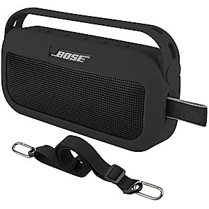 TXesign Silicone Case Cover for Bose SoundLink Flex Bluetooth Portable Speaker Travel Protective Carrying Pouch with Handle Anti-dust Plug for Bose SoundLink Flex (Black)