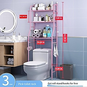 3-Shelf Bathroom Organizer Over The Toilet, Bathroom Spacesaver (Pink)