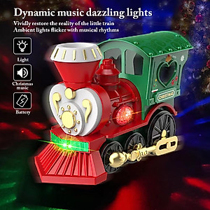 JUQU Train Toy for Christmas - Toy Train w/Lights & Customized Sounds for Christmas - 360° Rotation Moving Bump and Go Train Locomotive for Kids Toddlers for Age 3 4 5 6 7 8+ Boys Girls (Red/Green)