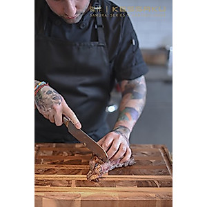 KESSAKU Santoku Knife - 7 inch - Samurai Series - Razor Sharp Kitchen Knife - Forged 7Cr17MoV High Carbon Stainless Steel - Wood Handle with Blade Guard