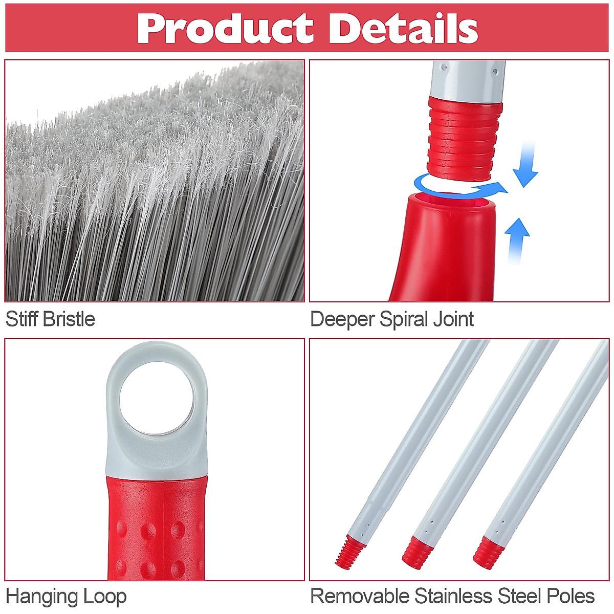 3 Pcs Broom and Dustpan Set 54 Inch Indoor Broom with Dust Pan Combo Set for Home Angle Broom and Dust Pan Kitchen Broom for Floor Cleaning