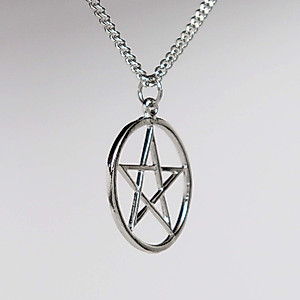Pentacle Pentagram Polished Silver Finish Medieval Renaissance Pendant Necklace