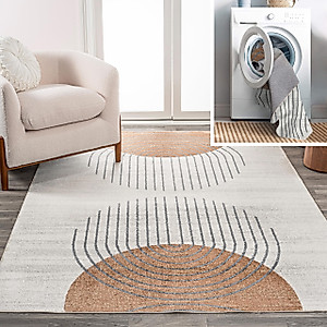 JONATHAN Y WSH311A-5 Kallax Geometric Modern Low-Pile Machine-Washable Area Rug, Contemporary, Modern, Geometric for Bedroom, Kitchen, Living Room, Easy-Cleaning, Cream/Terra, 5 ft. x 8 ft.