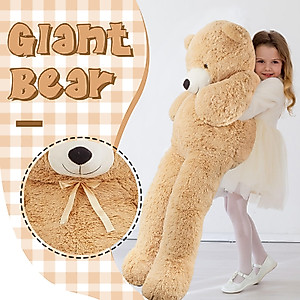 Meooeck Giant Bear 59'' Big Large Stuffed Animal Plush Cute Huge 4.92 Feet Tall Light Brown Stuffed Bear Valentines Day Gift for Girlfriend Wife Lover Birthday Present