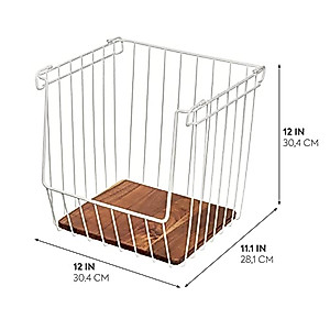 iDesign The Ría Safford Collection Open Front Wire Basket with Acacia Wood, 12" x 12" x 12"