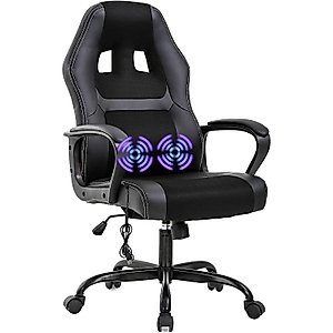 Gaming Chair Desk Chairs Ergonomic Office Chair Comfortable Massage Computer Desk Chair with Adjustable Backrest and Height, PU Leather Executive PC Swivel Chair Chair with Lumbar Support (Black)
