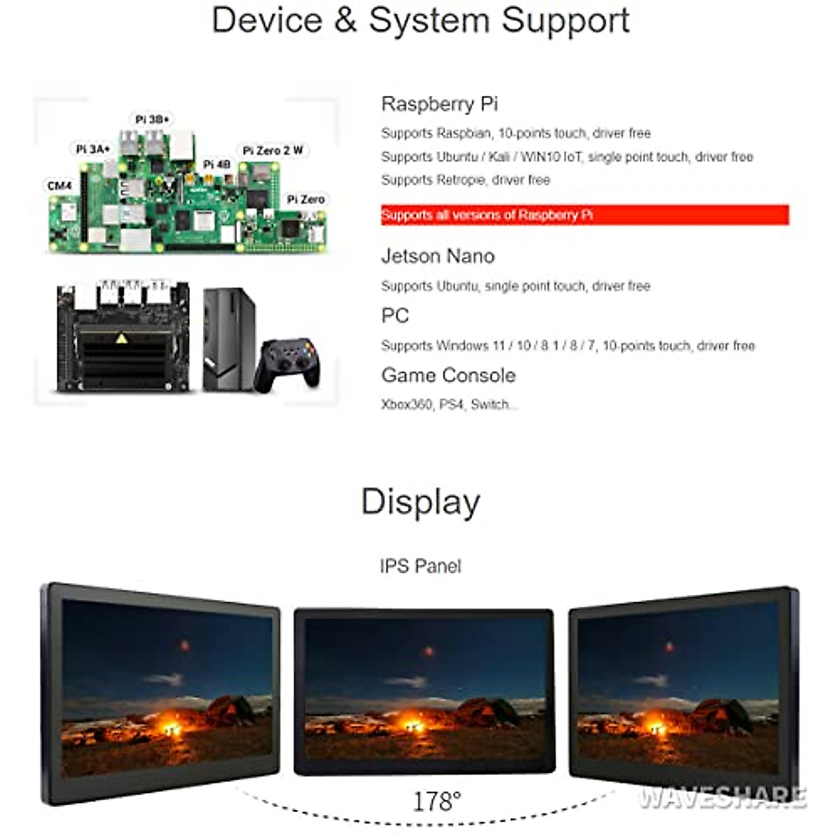 Waveshare 11.6inch IPS Capacitive Touch Screen LCD 1920×1080 HDMI Display with Toughened Glass Cover Compatible with Raspberry Pi Jetson Nano and BB Black Use as Computer Monitor