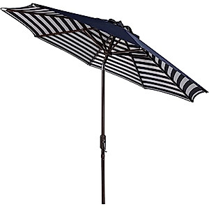 Bayside21 Patio Umbrella Outdoor Market Table Umbrella with Auto Tilt Crank 2 Years Fade Resistant Fabric Umbrella Cover 9 Feet (Black Coating Outside and Black White Stripe Inside)