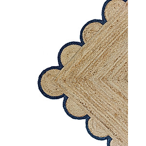 Weaving Village Scalloped Natural Jute Area Rug, Navy Trim, 2x3