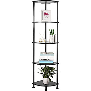 5 Tier Corner Shelf Elevtab, Multipurpose Corner Shelf Stand Storage Bookshelf Tall Bookcase,Plant Stand Corner Shelf Unit for Living Room,Bedroom,Bathroom and Garden,Black shelves for Home and Office
