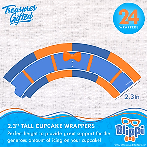 Treasures Gifted Officially Licensed Blippi Cupcake Toppers & Wrappers 24ct - Blippi Cupcake Topper - Blippi Cake Decorations - Blippi Birthday Party Supplies - Blippi Cake Toppers