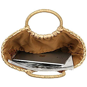 Hand-woven Straw Large Hobo Bag for Women Round Handle Ring Toto Retro Summer Beach (Brown 2)
