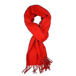 Plum Feathers Winter Scarf Shawl with Cashmere Feel - Rich Solid Colors Winter Scarves and Wraps 72" x 12" (Red)