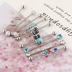 Industrial Barbell Earrings 14g Surgical Stainless Steel Scaffold Piercings Arrow Turquoise Industrial Piercing Jewelry Bar 38mm for Women Men…