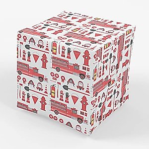 Stesha Party Firetruck Gift Wrap Firefighter Paper - Folded Flat 30 x 20 Inch - 3 Sheets