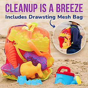Click N' Play Toddler Beach Toys for Kids 3-10 - 13 Piece Sand Toys Including Sand Bucket, Watering Can, Rake, Shovel, 9 Sand Molds, and Mesh Beach Toy Bag - Beach Sandbox Toys for Toddlers & Kids